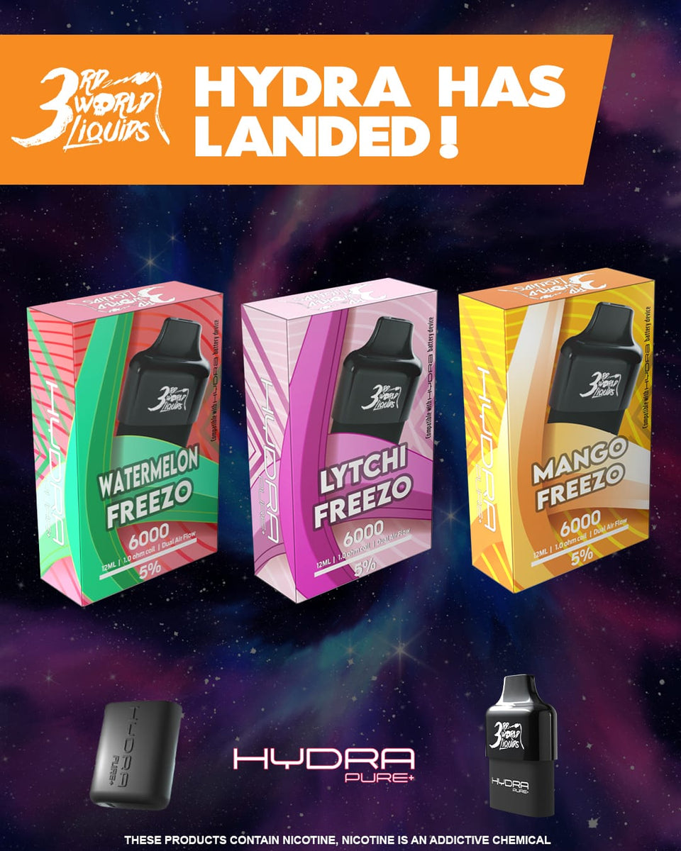 Hydra Pure+ 3rd World Liquids 6000 puffs 5%/50mg Disposable Flavour Po ...